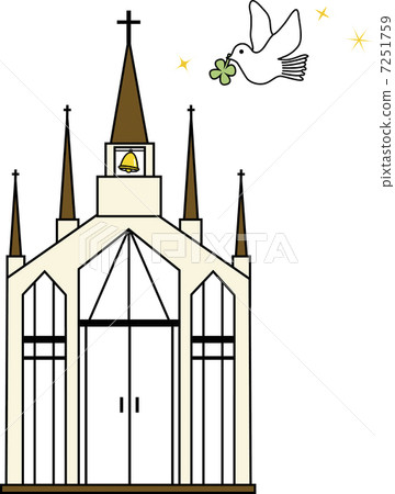 Church and white bird - Stock Illustration [7251759] - PIXTA