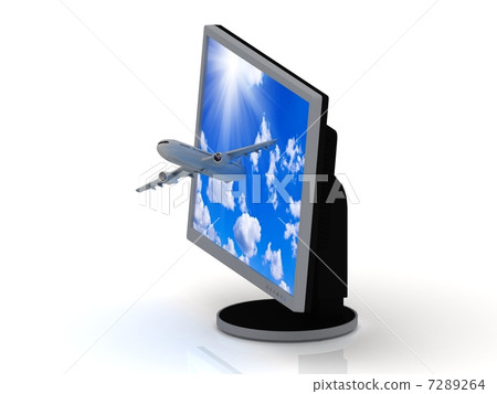 Passenger Airliner flying from on a computer... - Stock Illustration ...