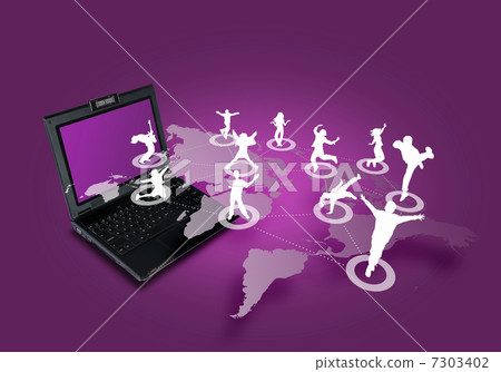 Laptop computer with symbols communication - Stock Illustration ...
