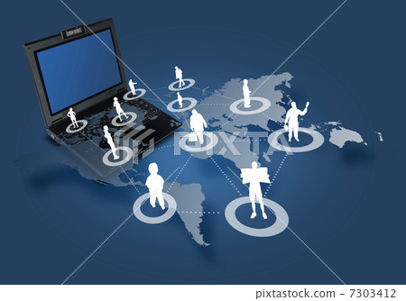 Laptop computer with symbols communication - Stock Illustration ...
