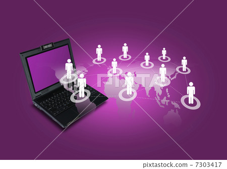 Laptop computer with symbols communication - Stock Illustration ...