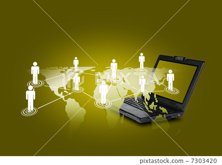 Laptop computer with symbols communication - Stock Illustration ...