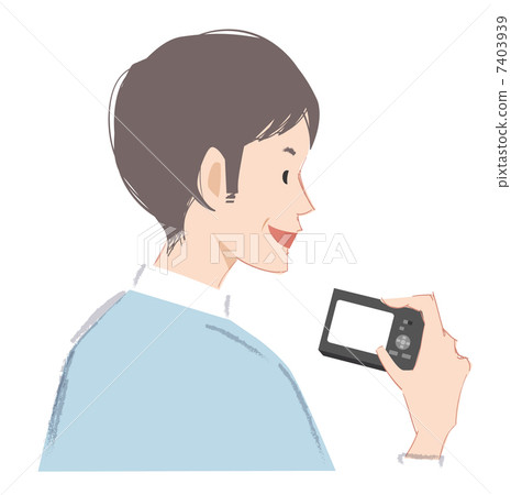 A man looking at a digital camera (facing right) - Stock Illustration ...