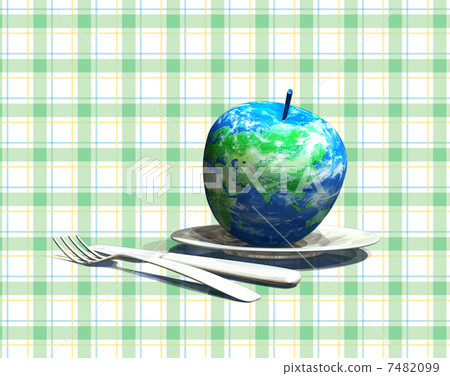 Apple on tablecloth Earth / environmental... - Stock Illustration ...