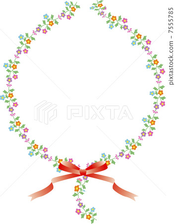 Ribbon knot flower circular decorative frame - Stock Illustration ...