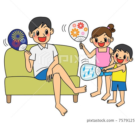 A father and a child clanging in a fan - Stock Illustration [7579125 ...