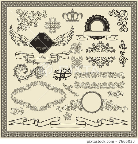 Set od vintage design elements. - Stock Illustration [7665023] - PIXTA