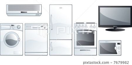 Icon set - home equipment, white goods. Aqua... - Stock Illustration ...