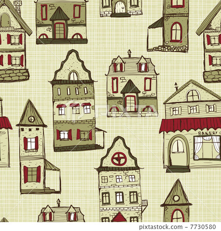 vector seamless pattern with houses - Stock Illustration [7730580] - PIXTA