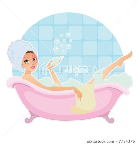 A young beautiful lady taking a shower in bathtub - Stock Illustration ...