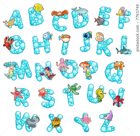 Alphabet with fish and bubbles. - Stock Illustration [7763749] - PIXTA
