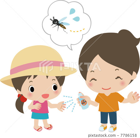Mothers and children using insect repellent spray - Stock Illustration ...