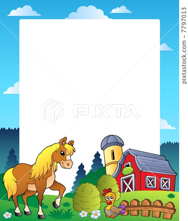 Country frame with red barn 4 - Stock Illustration [7797013] - PIXTA