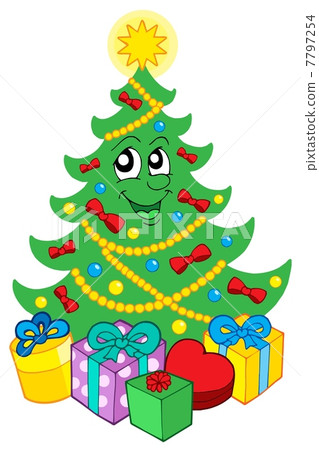 Smiling Christmas tree with gifts - Stock Illustration [7797254] - PIXTA