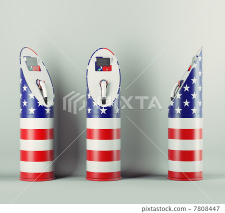 Eco fuel: three charging stations with USA flag... - Stock Illustration ...