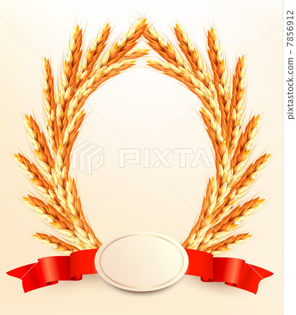 Ripe yellow wheat ears with red ribbons. Vector... - Stock Illustration ...