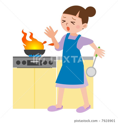A woman who burns while cooking - Stock Illustration [7928901] - PIXTA