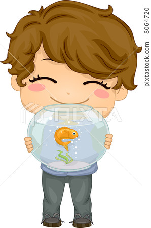 Little Boy with Pet Fish - Stock Illustration [8064720] - PIXTA