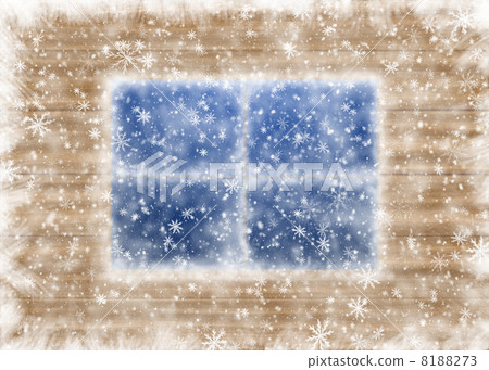 Snow-covered window and falling snowflakes - Stock Illustration ...