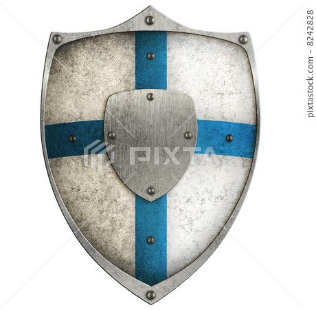 aged metal shield with blue cross isolated on... - Stock Illustration ...