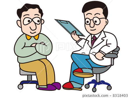 A doctor and a male patient who interrogate by... - Stock Illustration ...
