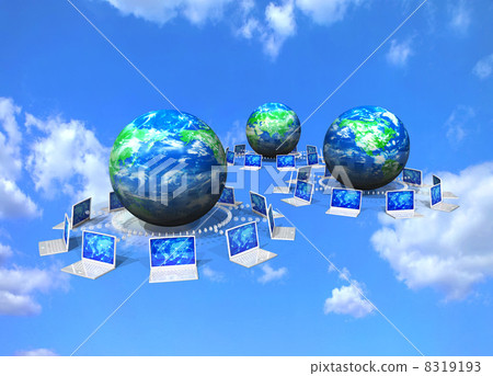 A network of personal computers surrounding the... - Stock Illustration ...