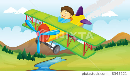 A boy and a flying airplane - Stock Illustration [8345221] - PIXTA