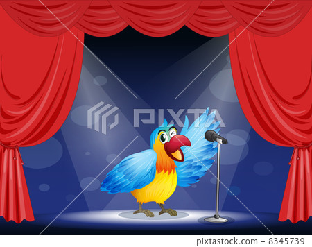 A colorful parrot at the center of the stage - Stock Illustration ...