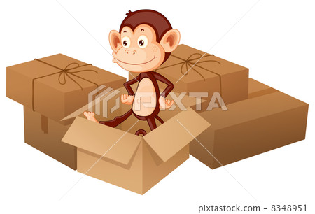 A smiling monkey and boxes - Stock Illustration [8348951] - PIXTA