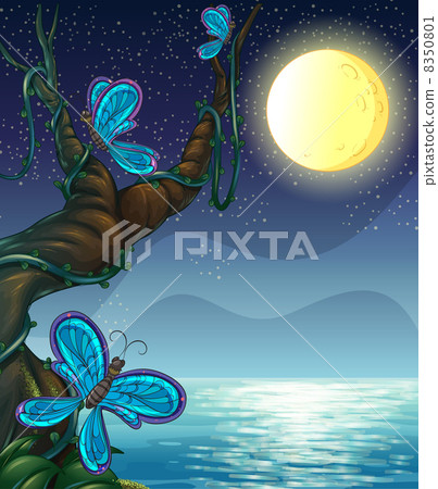 Butterflies roaming around a big tree - Stock Illustration [8350801 ...