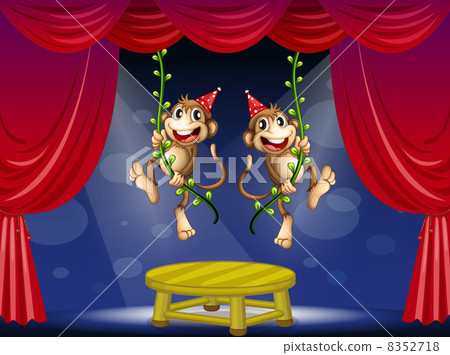 Two monkeys performing at the stage - Stock Illustration [8352718] - PIXTA
