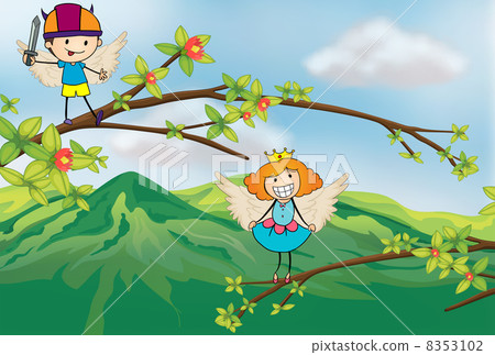 Angels at the branches of a tree - Stock Illustration [8353102] - PIXTA