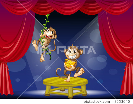 Two monkeys performing on the stage - Stock Illustration [8353640] - PIXTA