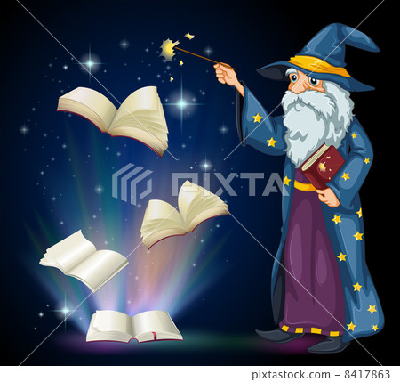 An old wizard holding a book and a wand - Stock Illustration [8417863 ...