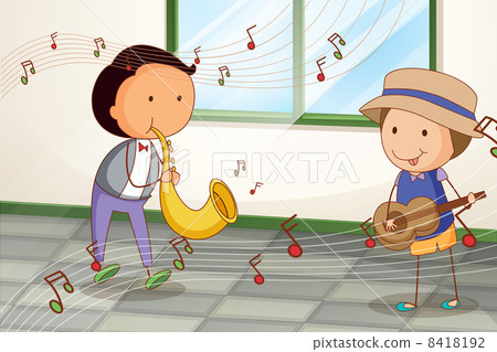 Two musicians playing near the window - Stock Illustration [8418192 ...