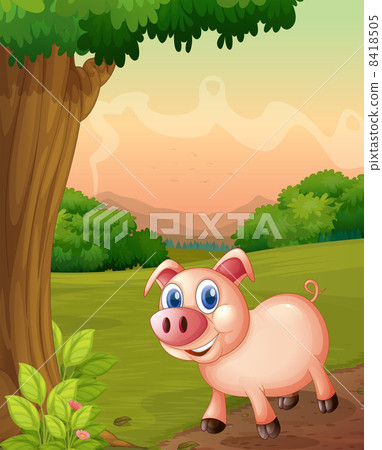 A smiling pig under the tree - Stock Illustration [8418505] - PIXTA