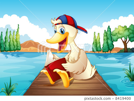 A duck reading a book at the port - Stock Illustration [8419400] - PIXTA