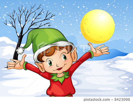 An elf raising his hand outside with snow - Stock Illustration [8423098 ...
