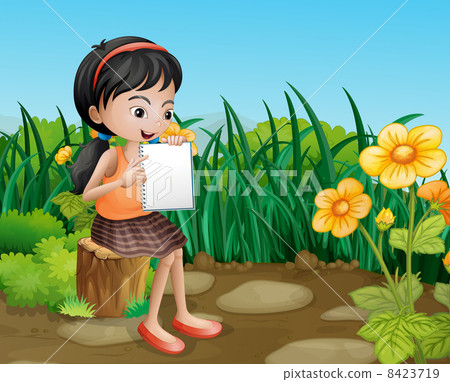 A girl studying at the garden - Stock Illustration [8423719] - PIXTA