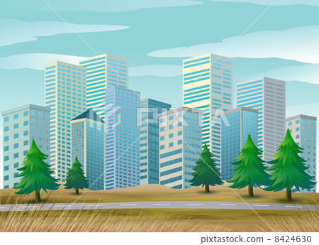 Pine trees along the street - Stock Illustration [8424630] - PIXTA