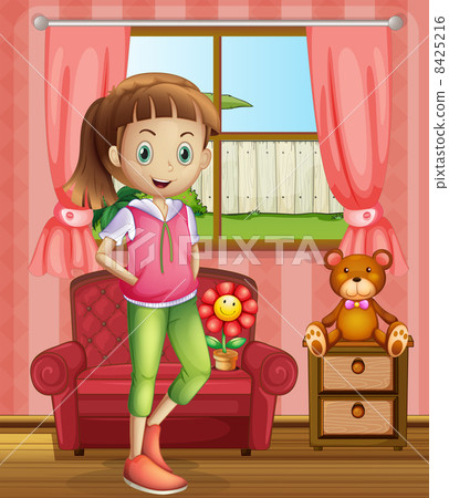 A cute young girl inside the house - Stock Illustration [8425216] - PIXTA
