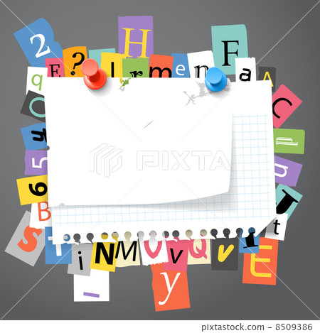 Blank paper stickers and color paper letters - Stock Illustration ...