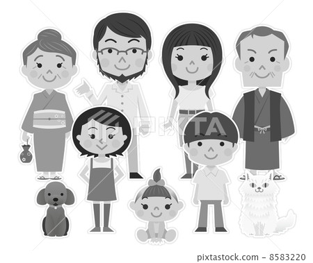 Family whole body (grayscale) - Stock Illustration [8583220] - PIXTA