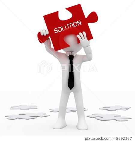 Man holding a red puzzle piece with the word,... - Stock Illustration ...
