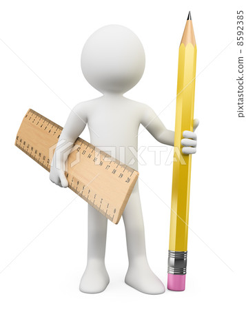 3D white people. Pencil and ruler - Stock Illustration [8592385] - PIXTA