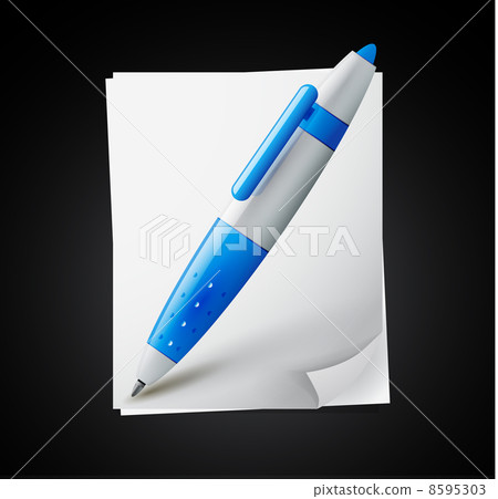 Vector icon - paper pages with blue pen - Stock Illustration [8595303 ...