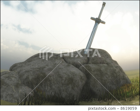A sword stabbed in a rock - Stock Illustration [8619059] - PIXTA