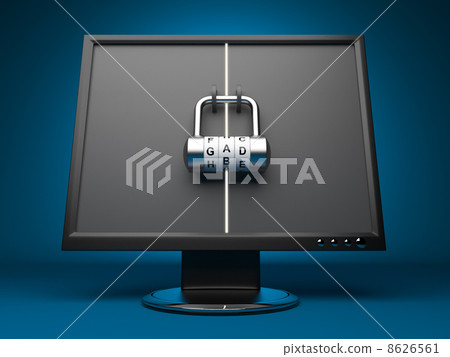 Monitor with lock. Computer security. 3d - Stock Illustration [8626561 ...