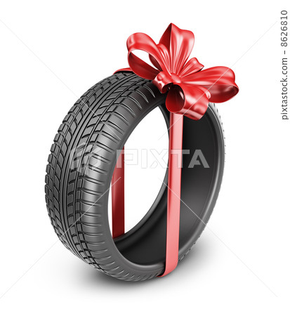 Tyres with a red ribbon. Present. 3D Icon... - Stock Illustration ...