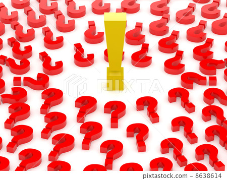 Exclamation sign surrounded by question marks.... - Stock Illustration ...